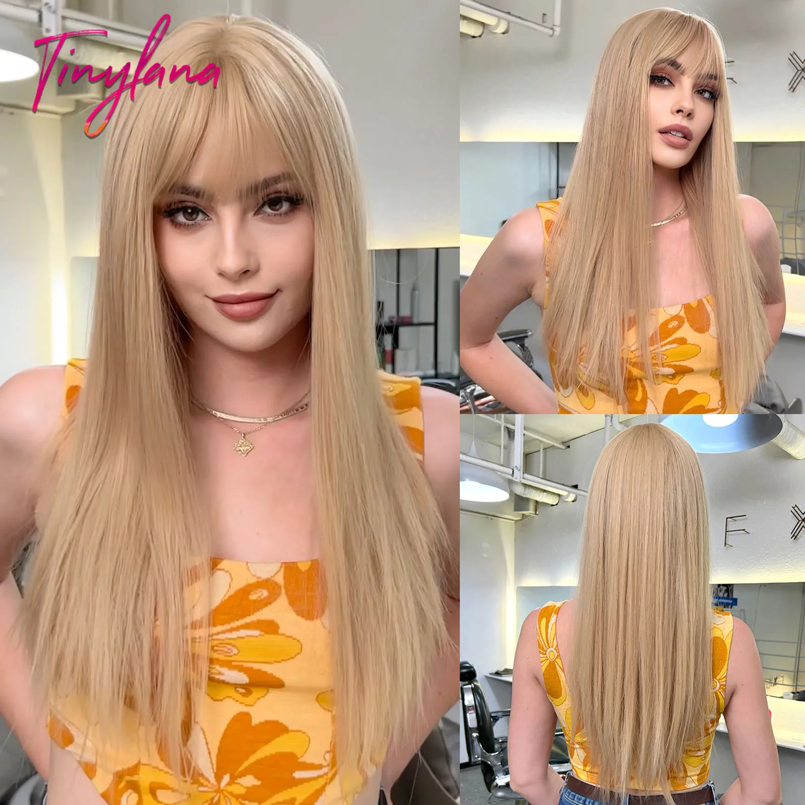 Light Blonde Long Straight Synthetic Wigs Lolita Cosplay Hair with ...