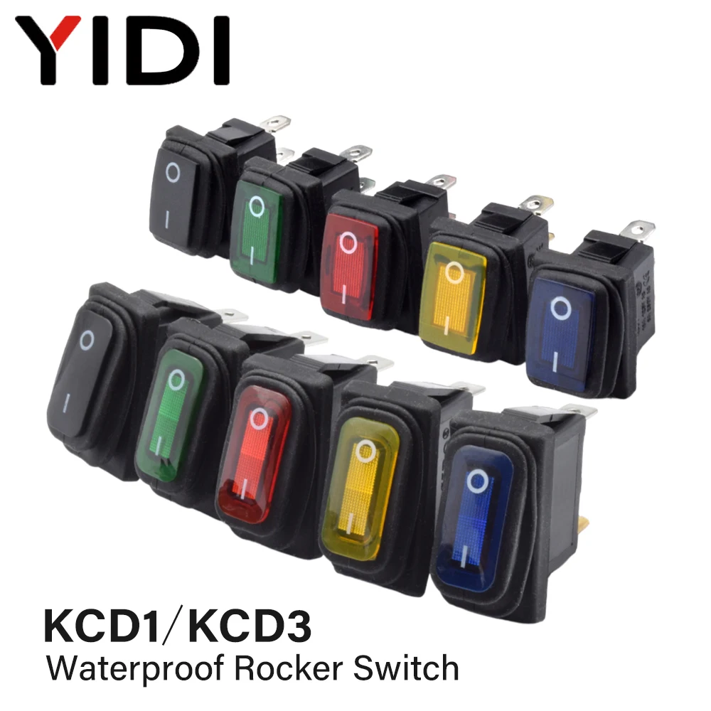 1pc Waterproof Illuminated Rocker Switch 12V 220V Light 2/3 Pin SPST ON ...