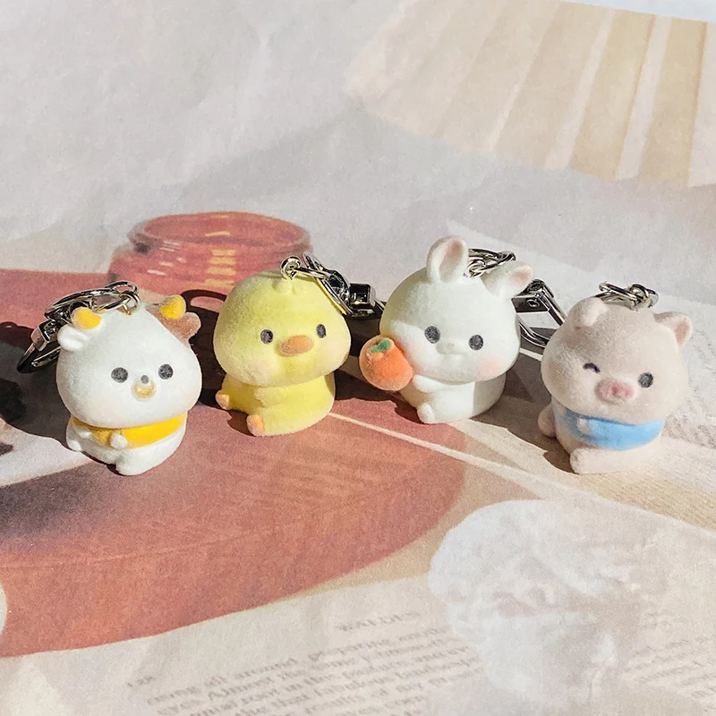 Fluffy Duck Rabbit Cow Animal Keychains For Friend Resin Cartoon Kawaii ...