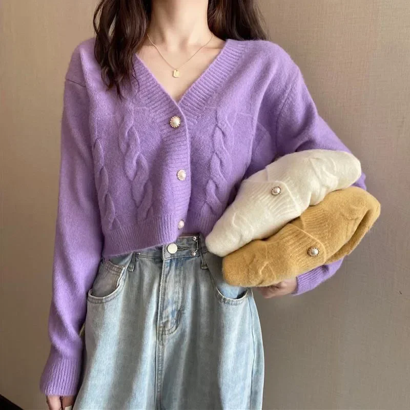 Gentle-Style-V-Neck-Cardigans-Sweater-Women-2024-Spring-Autumn-Short ...