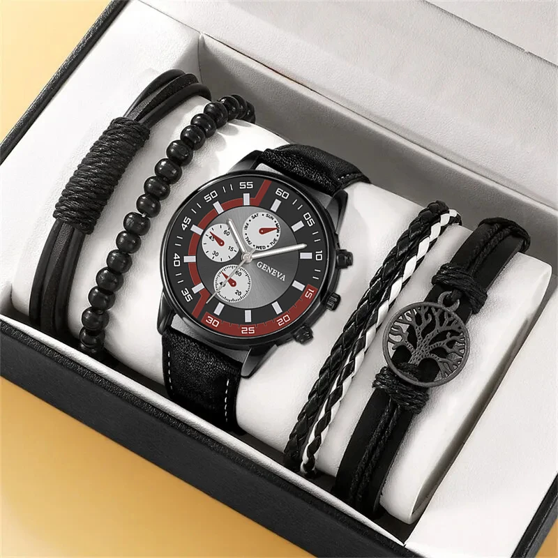 5PCS-Set-Fashion-Mens-Tree-Of-Life-Bracelet-Watches-Men-Business-Casual ...