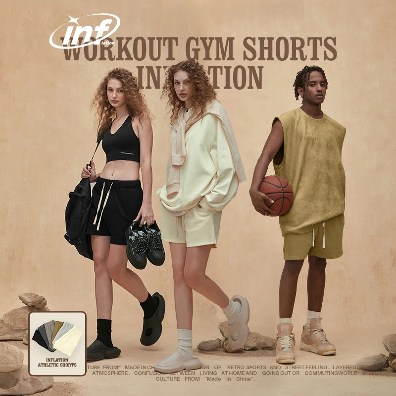 INFLATION-Unisex-Sweat-Shorts-Summer-Drawstring-Waist-Solid-Track ...