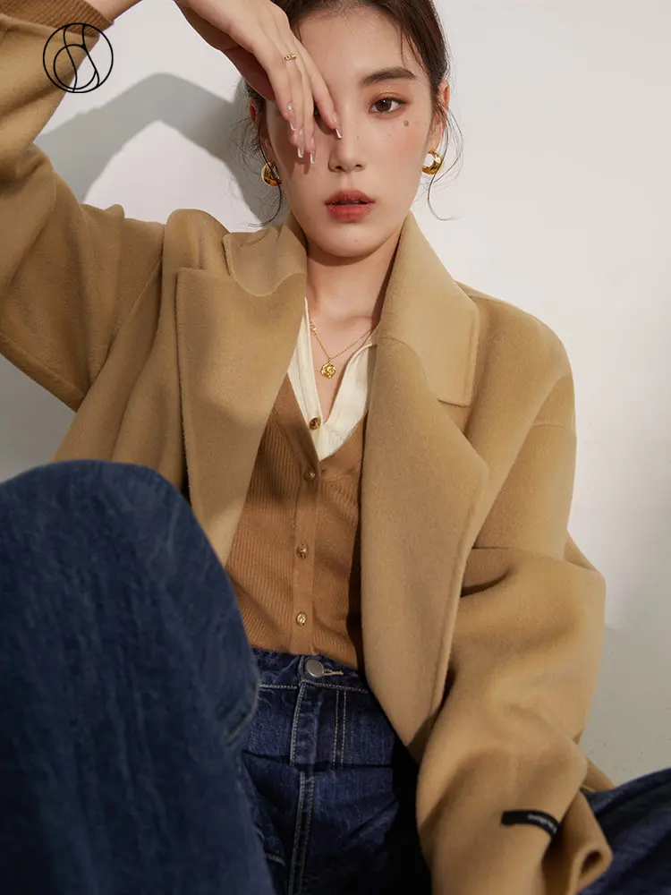 DUSHU-100-Wool-Temperament-Camel-Lace-Up-Waist-Reversible-Wool-Coats ...