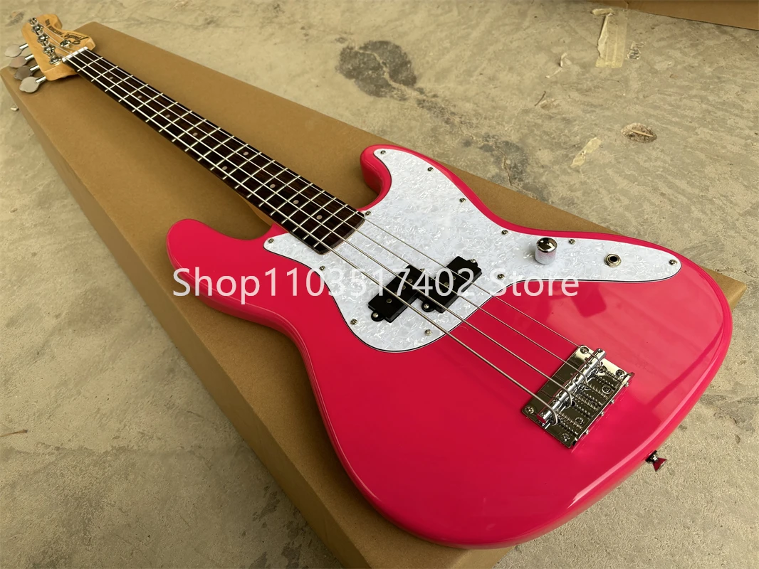 Hot-pink-4-string-electric-bass-chrome-hardware-white-pearl-pickguard ...