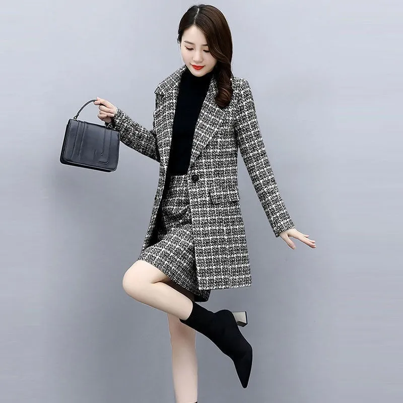 Conjunto de 2 piezas de chaqueta de Tweed gruesa para mujer, conjunto ...