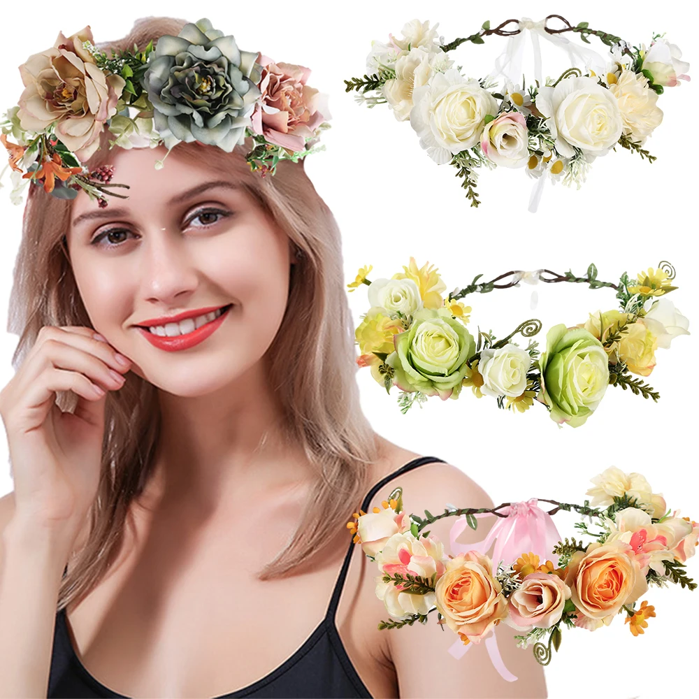 Tiaras for Women Flower Garland Crown Wreath Flowers Hair Bands Hair ...
