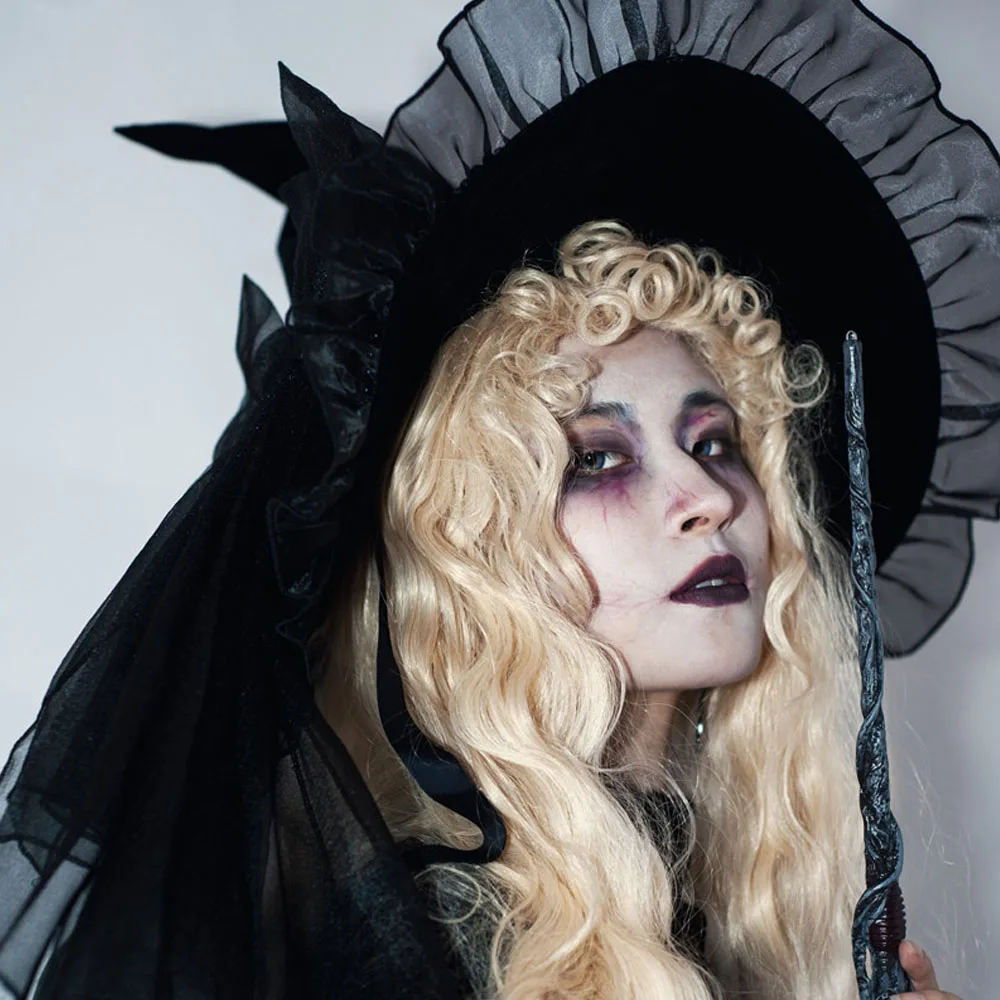 Retro Witch Hats Masquerade Bandage Bow Wizard Hat Adult Gothic Lolita ...