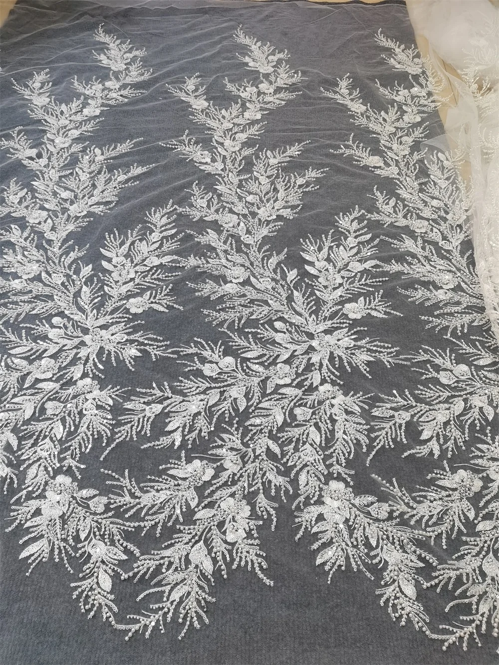 1Yard Embroidery Tulle Mesh Fabric Beadings Crystal Fabric Bride ...