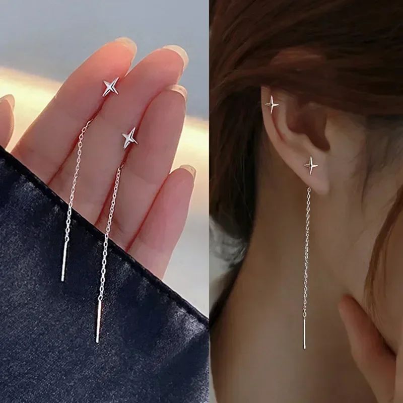 Trend-Silver-Color-Needle-Star-Line-Earring-for-Women-Tassel-Drop ...