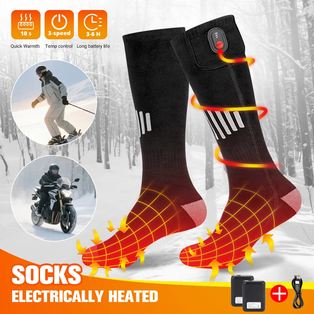 Calcetines calefactables Invierno Cálido Moto de nieve Esquí Calcetines ...