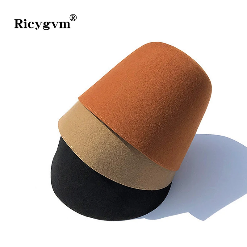 High Quality Wool Fisherman Hat Solid Color Bucket Hats Retro Bell ...