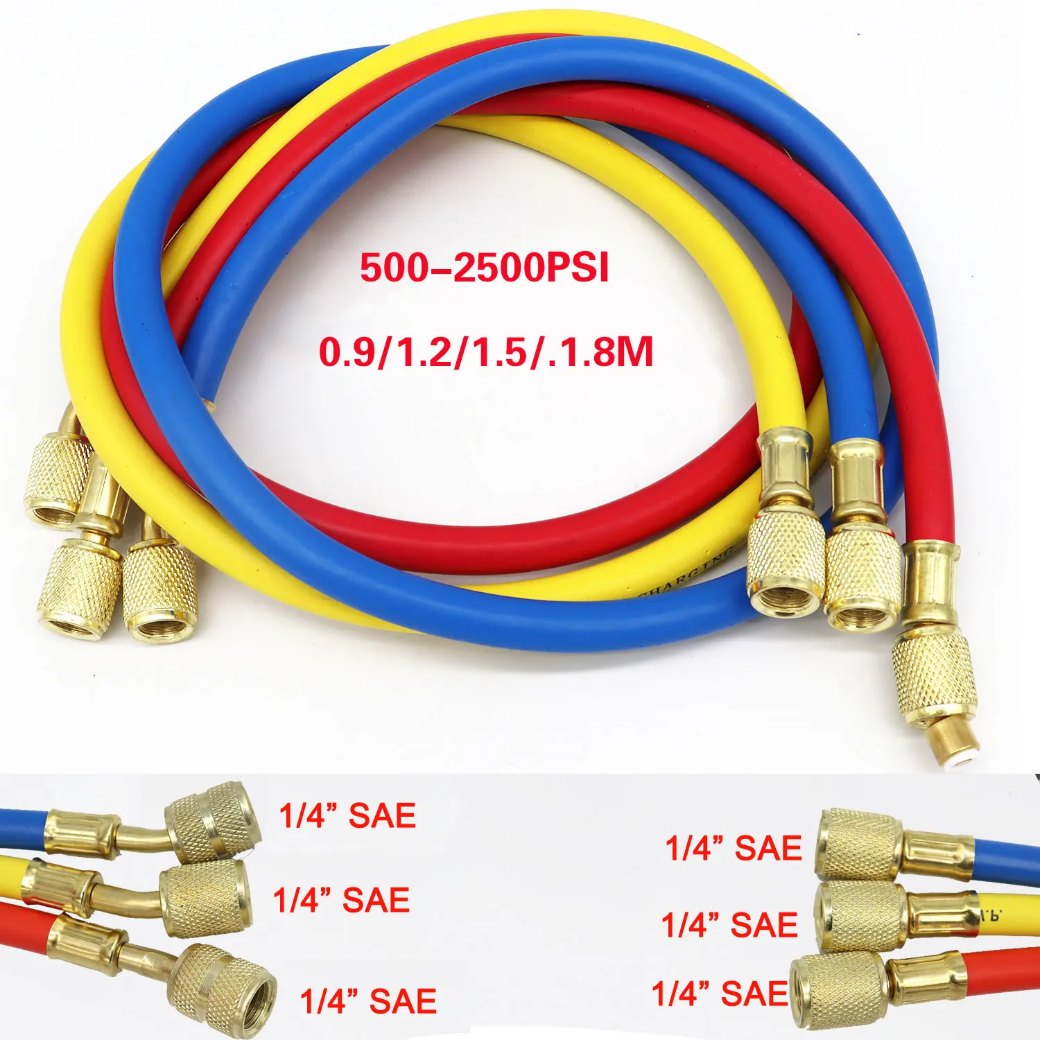 3PCS Refrigerant Charging Hose 500-2500PSI 1/4" Thread Fits for R12 R22 ...