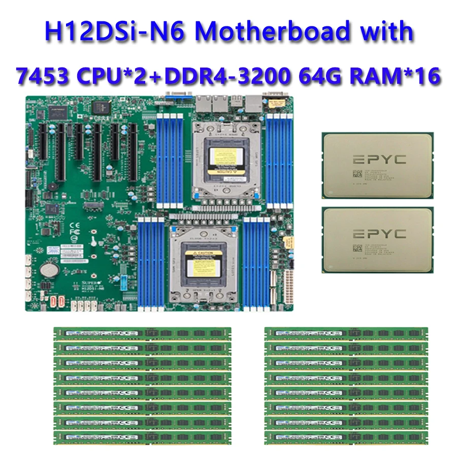 For-Supermicro-H12DSI-N6-Motherboard-2-EPYC-7453-2-75Ghz-28C-56T-64MB ...