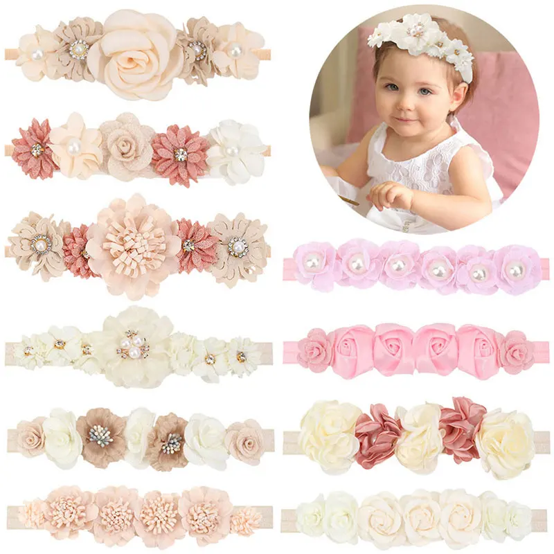 Cute-Baby-Girl-Headband-Elastic-Flower-Pearl-Infants-Hairband-Nylon ...