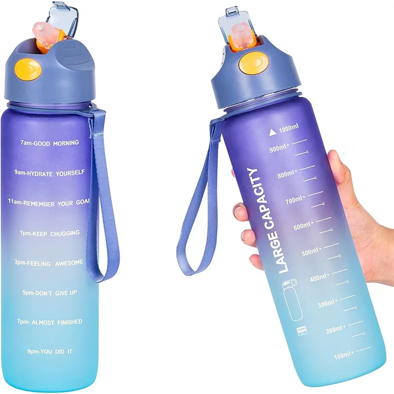 1L-Plastic-Water-Bottle-Sports-Water-Bottle-with-Straw-Time-Maker-Leak ...