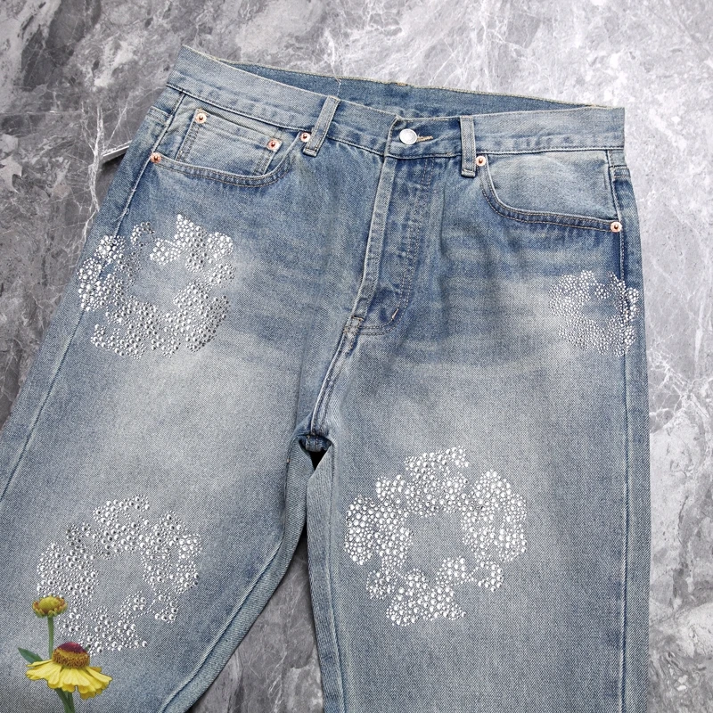 American-Street-Fashion-Denim-Tears-Pants-Hot-Drilling-Kapok-Print-Four ...