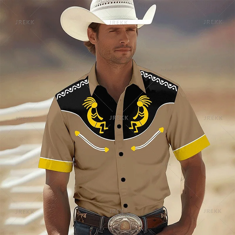 Harajuku 3D American West Cowboy Printing Shirts For Men Fashion ...