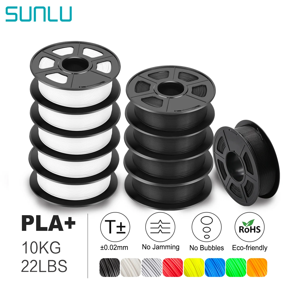 SUNLU-PLA-Plus-Filament-10-Rolls-3D-Printer-1KG-PLA-Filament-1-75-0 ...