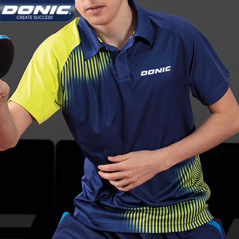 Authentic DONIC Lapel Table Tennis Jersey Men Women Breathable Short Sleeve Ping Pong T-shirt ...