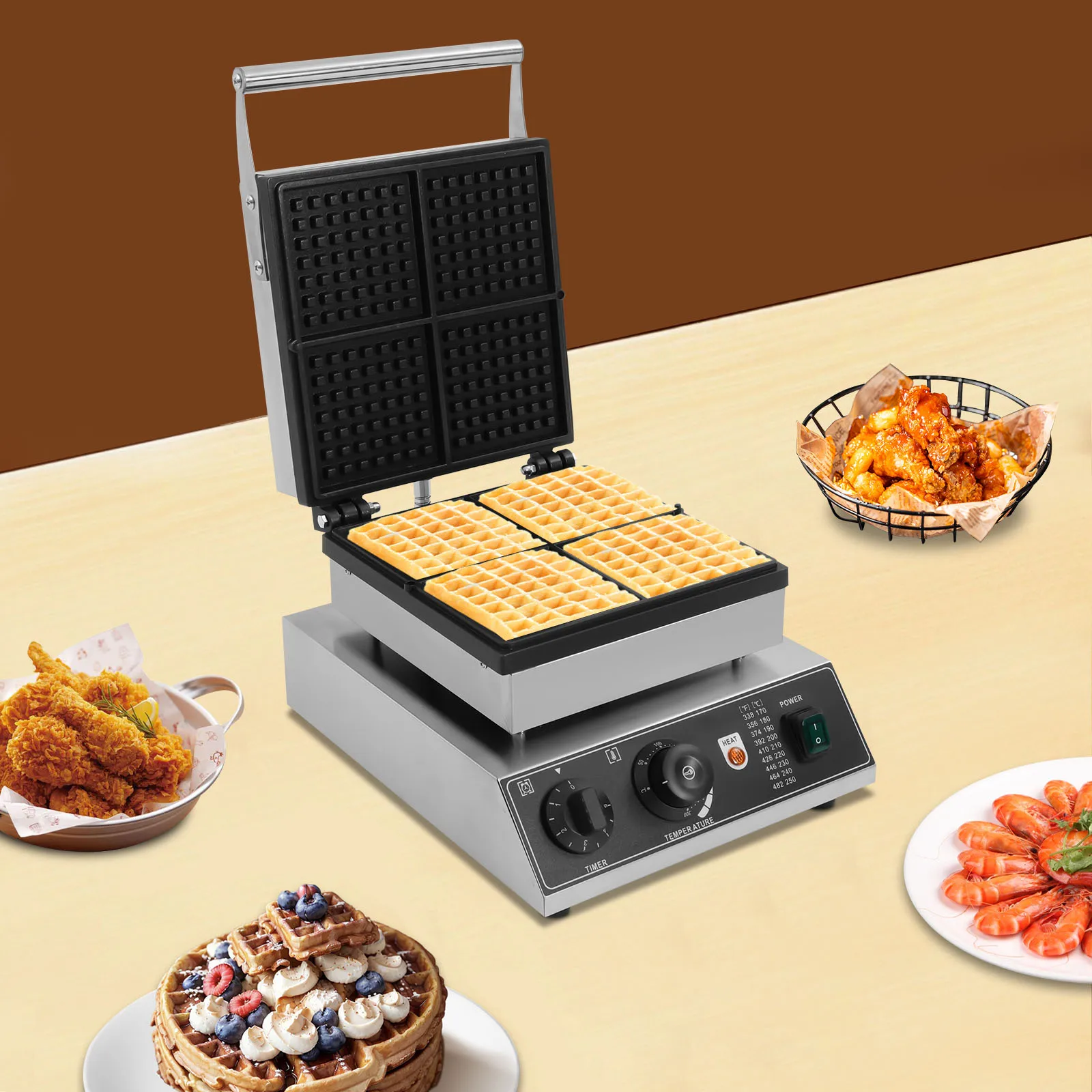 Sweetmile 4-Grid Waffle Maker Stainless Steel Waffle Making Machine W/ Teflon Non-Stick Mold ...