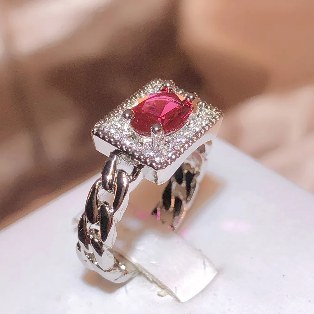 Exquisite Red and White Zircon Ring for Women's 925 Silver Plated ...