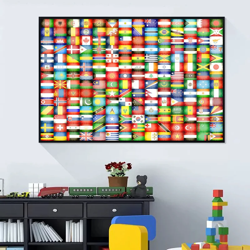 Abstract-Flags-of-The-World-Nursery-Wall-Art-Mural-World-Map-Poster-196 ...