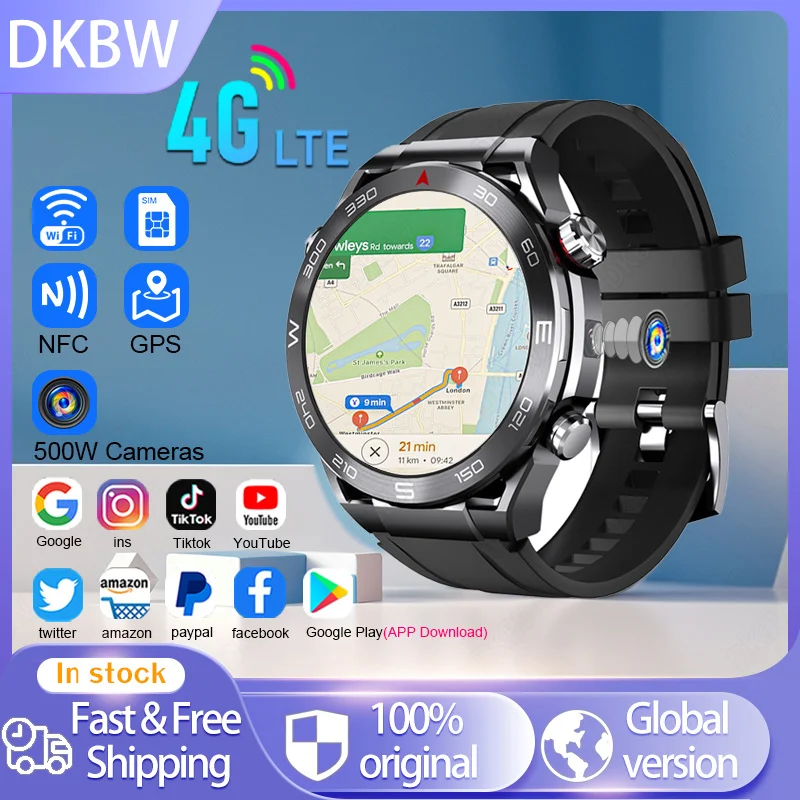 Nano-SIM-Card-SmartWatch-4G-LTE-with-GPS-Wifi-NFC-HD-Camera-IP67-Heart ...