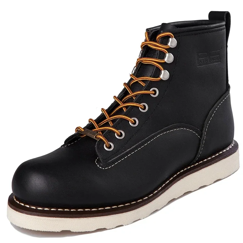 pf Men's Fashion Genuine Leather Mid-calf Steel Toe Slip-Resistant Work ...
