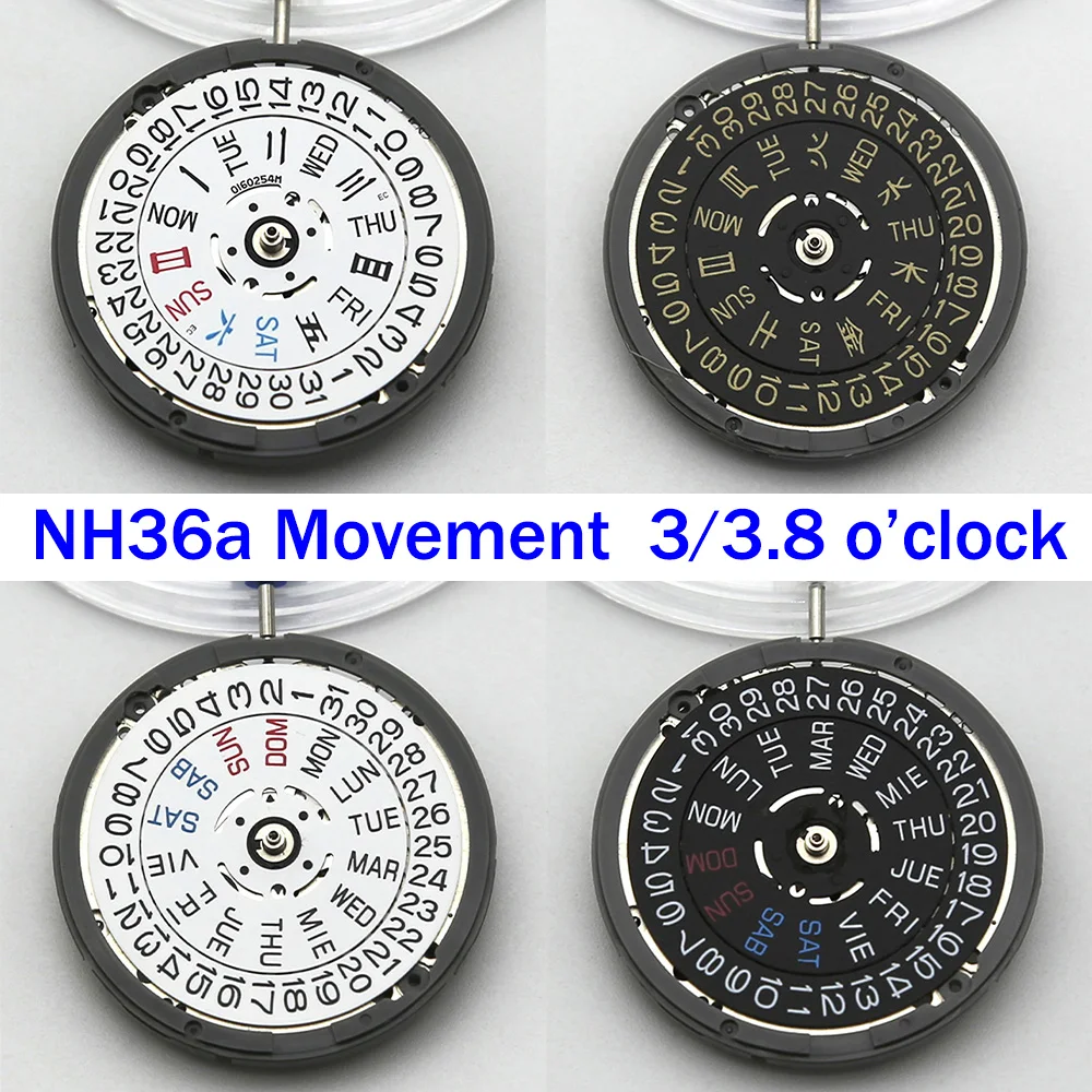 NH36 Movement 3/3.8 Crown Dual Calendar Automatic Mechanism Seiko NH36A ...