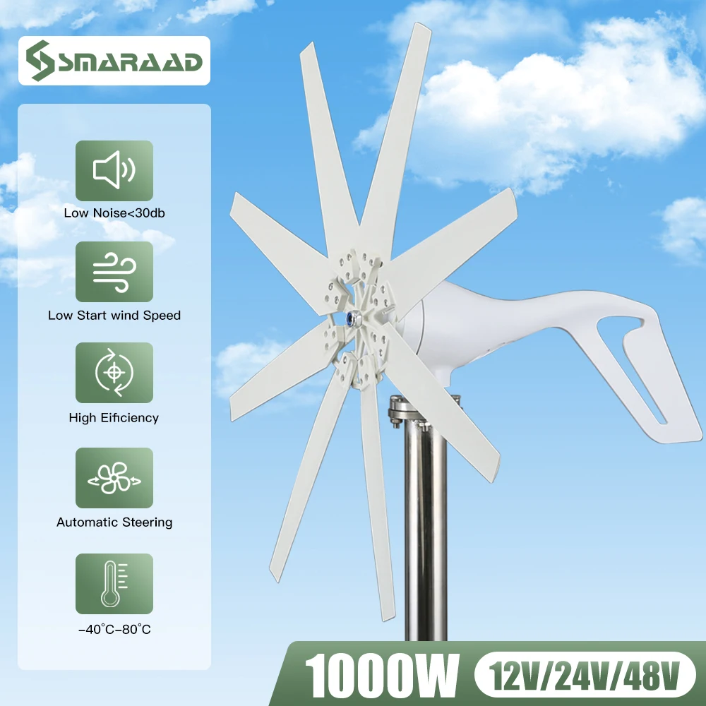 1000W-Wind-Turbine-Generator-12V-24V-48V-With-MPPT-Charge-Controller ...