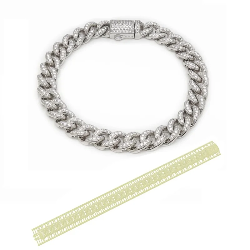 8.4mm Width Cuban Chain Full With Stone 210mm Long Ready to Casting ...