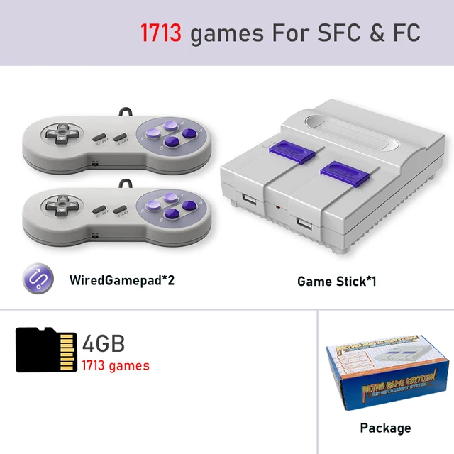 16-Bit Wired/ Wireless TV Video Family 4000+ Games Console Everdrive For Super NES SFC FC Retro ...