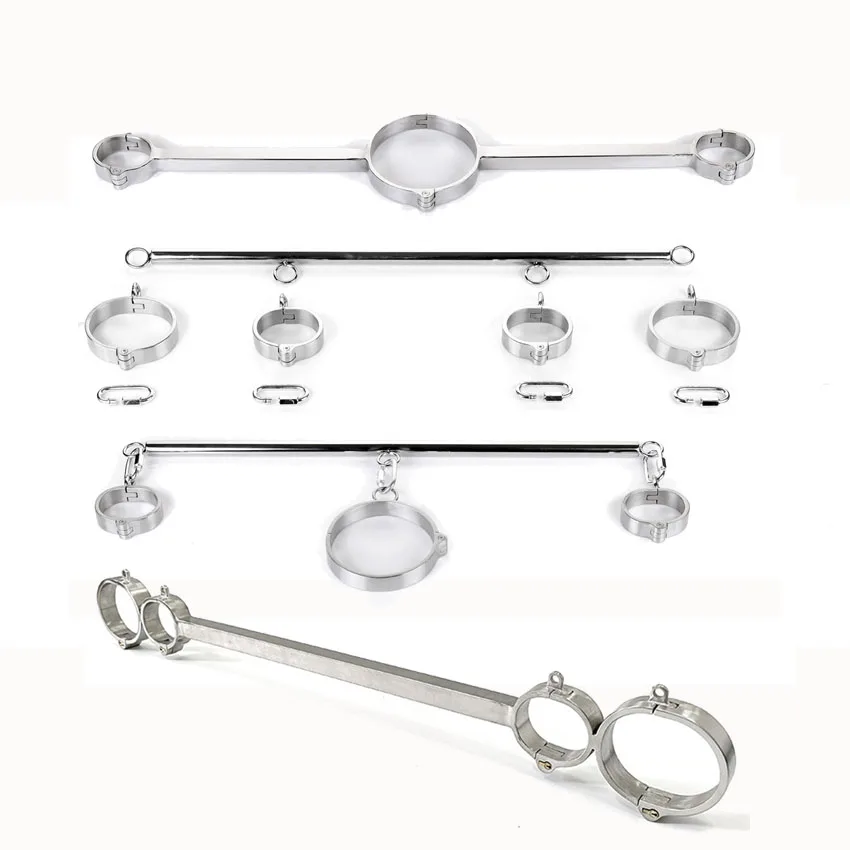 Couple-Stainless-Steel-Handcuffs-Foot-Shackles-Collar-Restraint-Bdsm ...