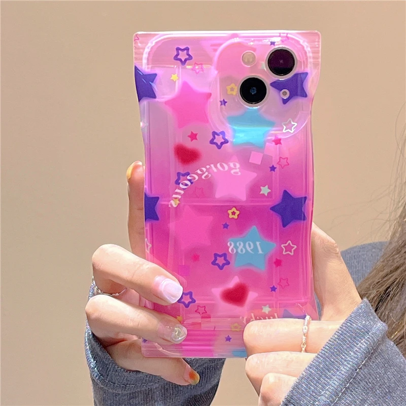 Candy cute Star 3D Gradient Pink Phone Case For iPhone 14 12 13 11 Pro ...