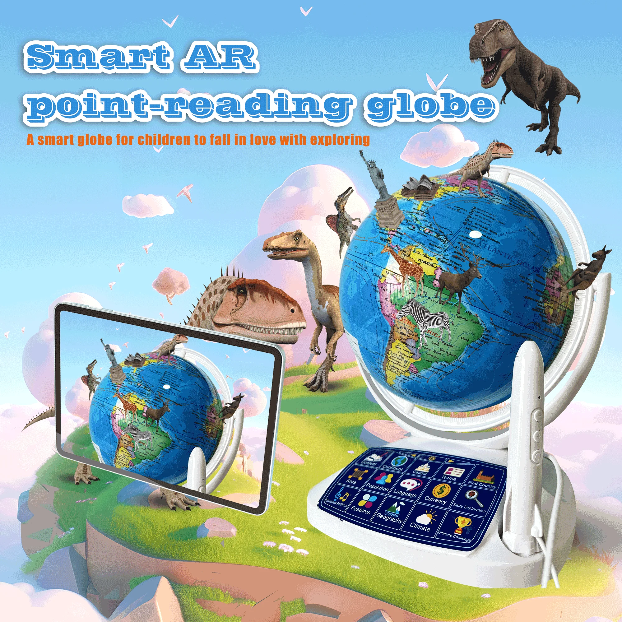 20cm smart point-reading AR world globe, with night light as a desktop ...