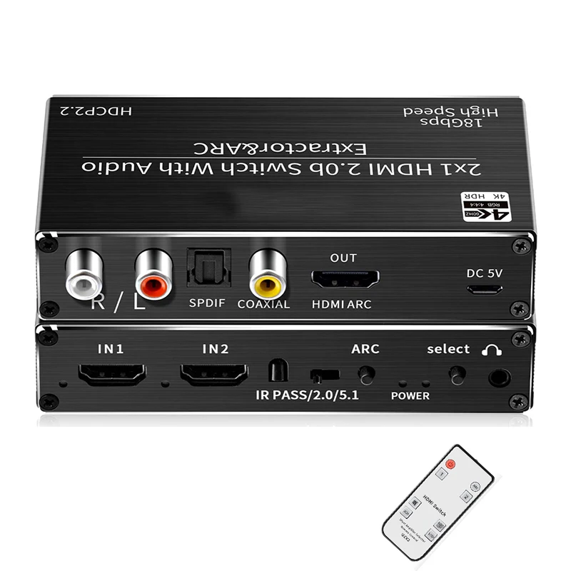 4K HDMI 스위처 오디오 추출기, 2 in 1 출력 선택기, R/L, 토스링크 SPDIF, 동축 오디오 출력, HDMI ...