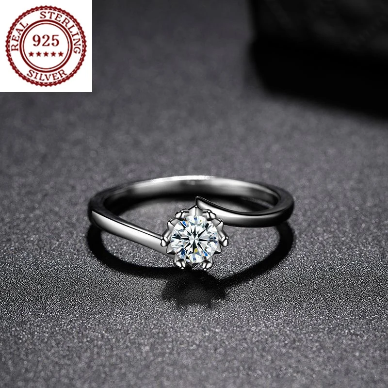 한국 스타일 눈송이 시뮬레이션 모이사산 1 캐럿 S925 실버 플래티넘 도금 다이아몬드 반지, 6 갈래 우아한 약혼 반지| | - AliExpress