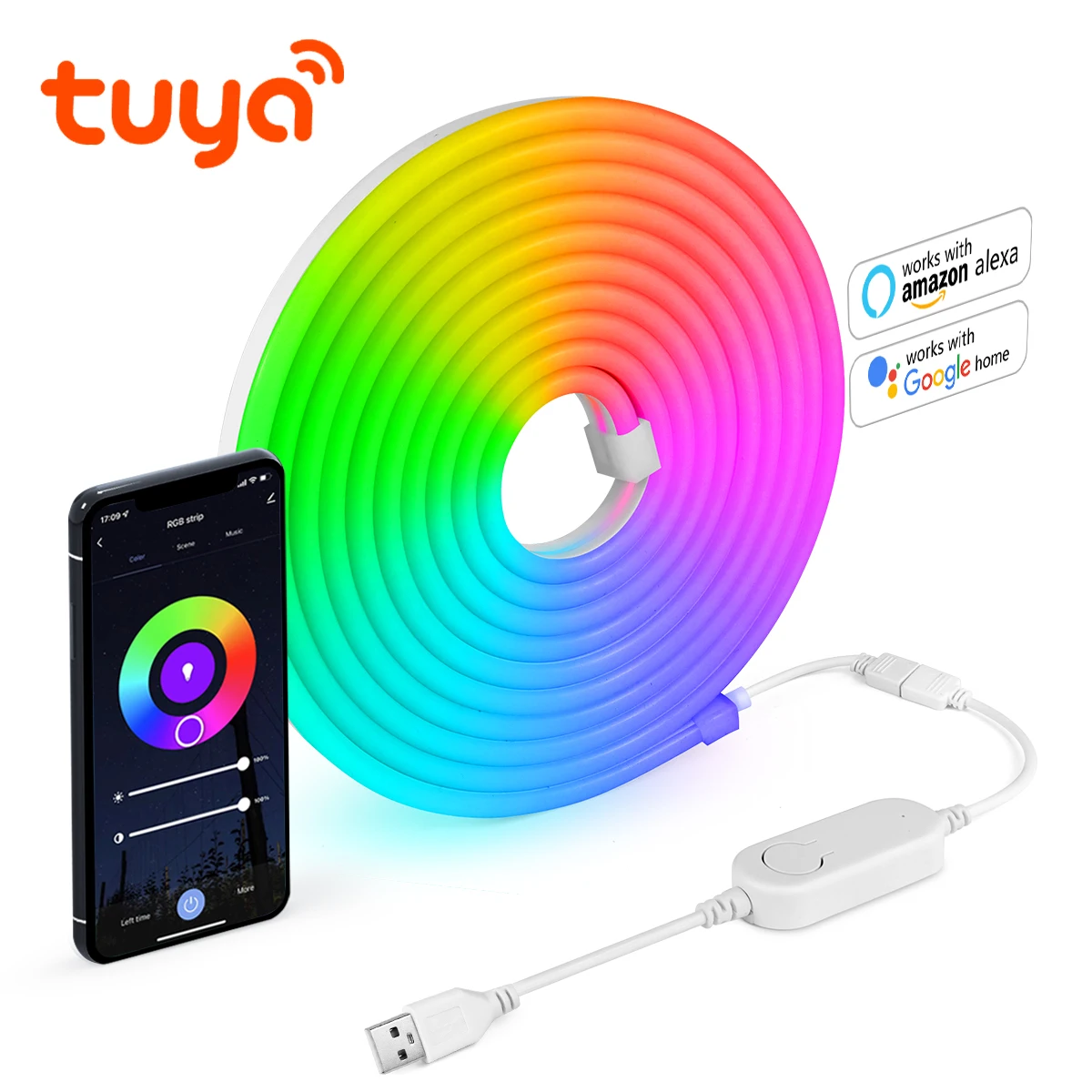 TUYA-Smart-WiFi-Neon-LED-Strip-RGB-5V-USB-LED-Light-Silicone-Alexa ...