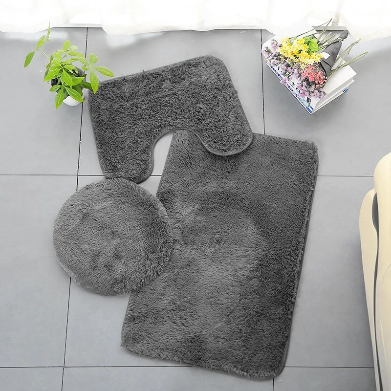 ABATTANT WC,7--Tapis De Bain 3 Pièces Ensembles U Tapis De Salle De ...
