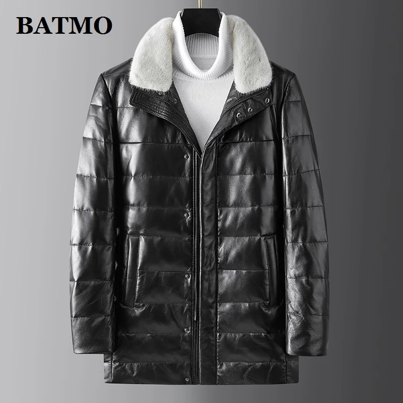 BATMO chaquetas de plumón de pato para hombre, abrigo de cuero real ...