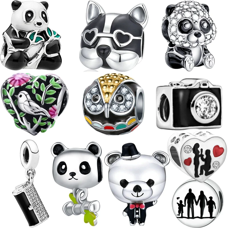 Nuevo estilo negro Panda Bear Camera Heart Fashion Family Beads Fit ...