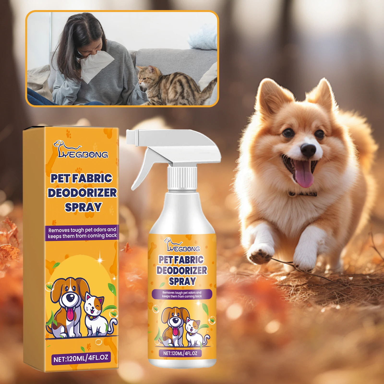 YEGBONG Dog Deodorizer Spray Lavender Oil Pets Long Lasting Fabric ...