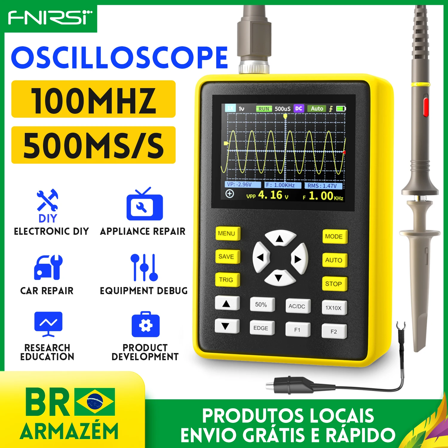 FNIRSI-5012H Osciloscópio Digital Portátil, 500 MS/s Taxa de Amostragem ...