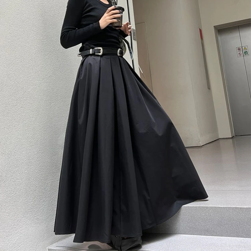 TFETTERS-Brand-Black-Pleated-Skirt-Women-2024-Spring-and-Autumn-Maxi ...