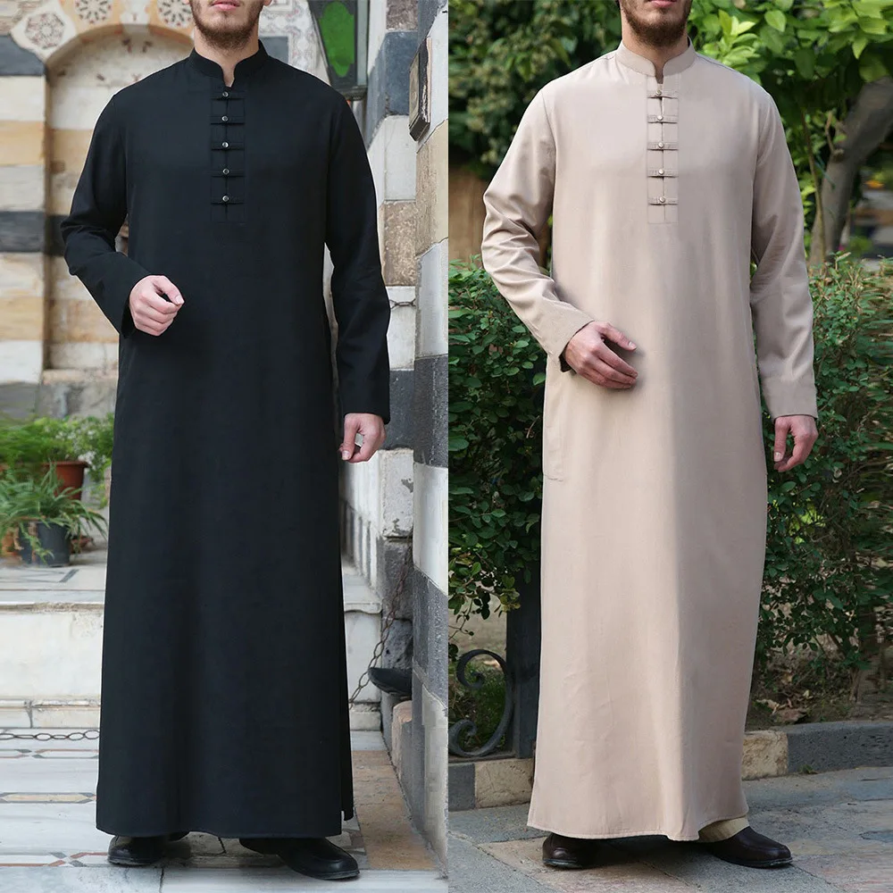 이슬람 가운 남자 Jubba Thobe 사우디 아라비아 Kaftan 부어 옴므 Musulman Abaya 느슨한 캐주얼 이슬람 ...