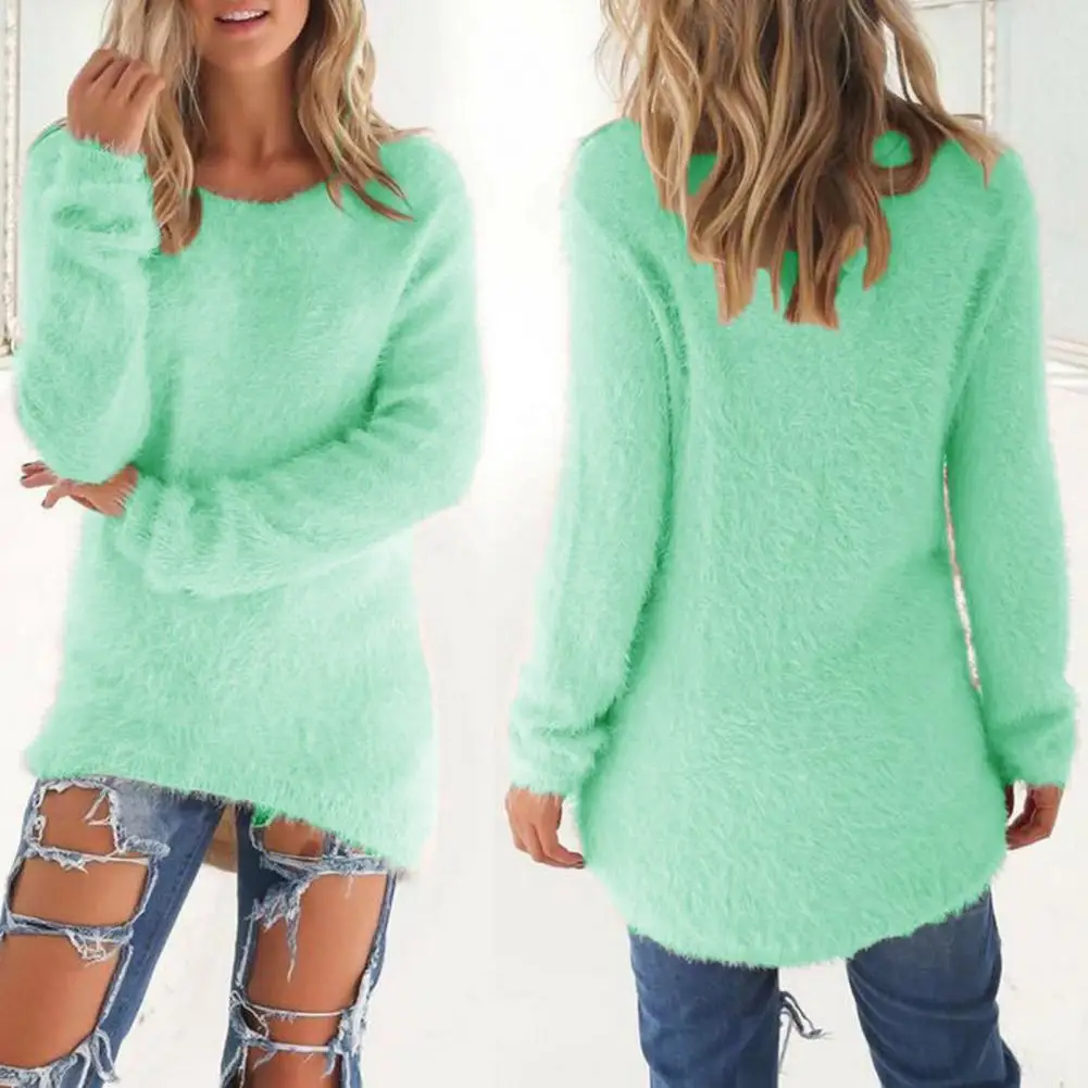 Lady-Simple-Thick-Fluffy-Sweater-Jumper-Streetwear-Women-Sweater-O-Neck ...