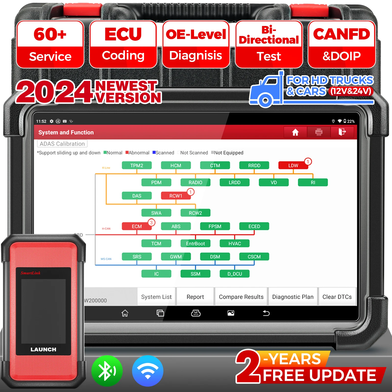 LAUNCH X431 PRO3S+ SmartLink HD Truck OBD2 AUTO Diagnostic Tool 24V Diesel 12V Gasoline car with ...