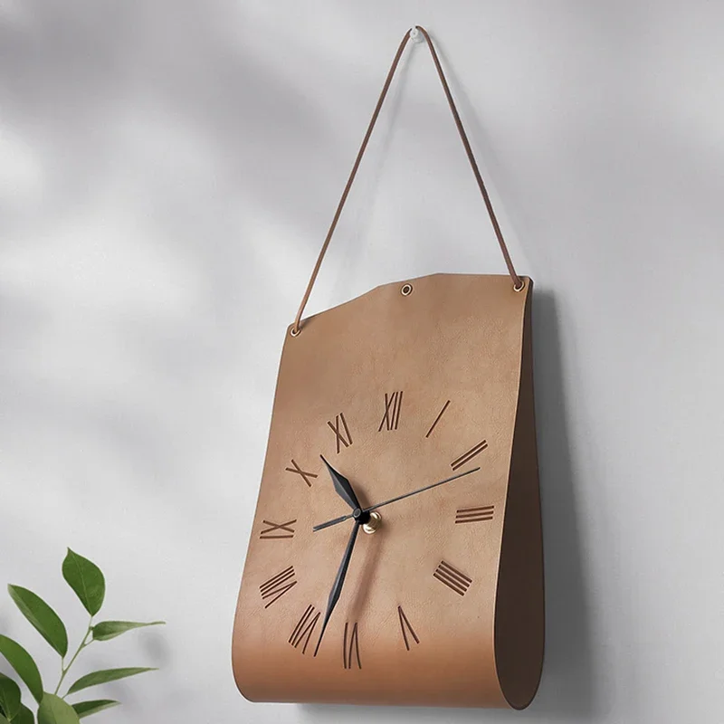 Handbag-Shape-Clock-Unique-Shoulder-Bag-Wall-Clock-Brown-Leather-Silent ...
