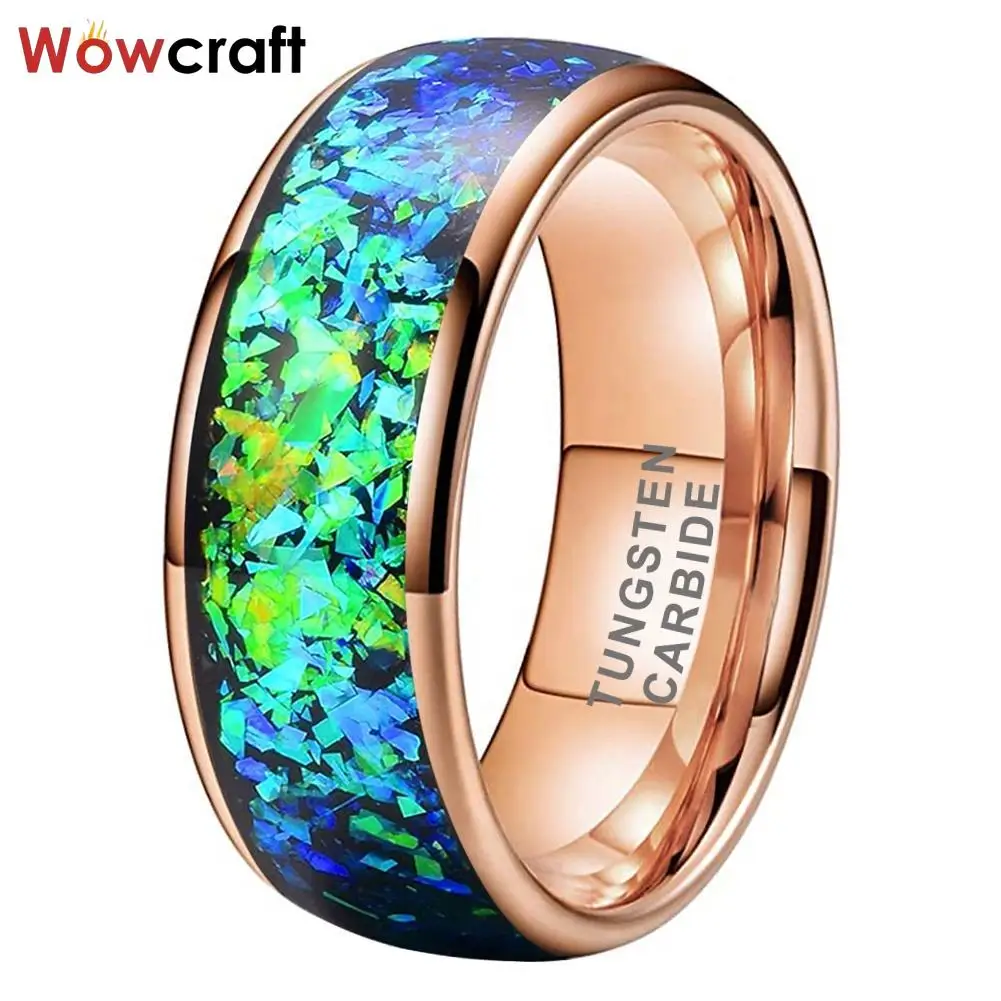 Tungsten-Carbide-Wedding-Ring-Shining-Blue-Green-Fragments-Engagement ...
