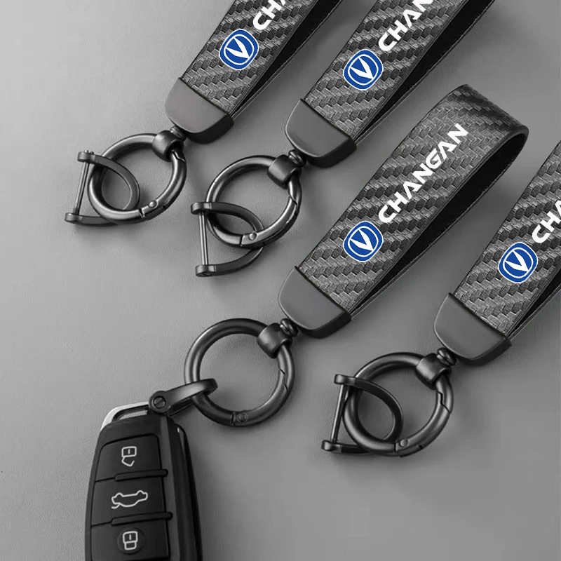 Carbon-Leather-Car-Keychain-Chain-Key-Rings-Degree-Rotating-Horseshoe ...